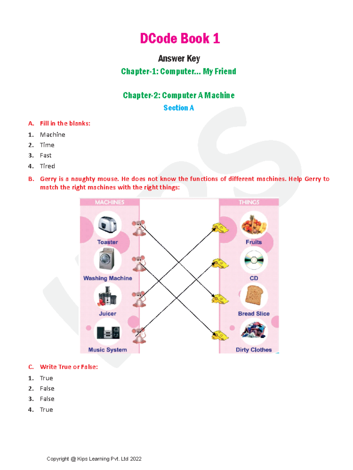 Dcode Answer Key For Class 1 5 Kips Dcode Book 1 Answer Key Chapter 1 Computer My Friend