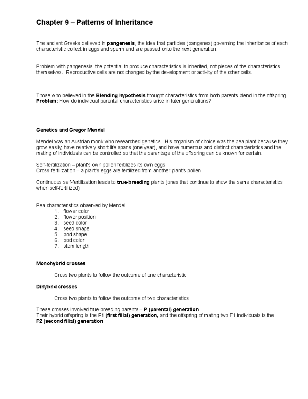 Chapter 9- Patterns of Inheritance - Chapter 9 – Patterns of Inheritance The ancient Greeks ...