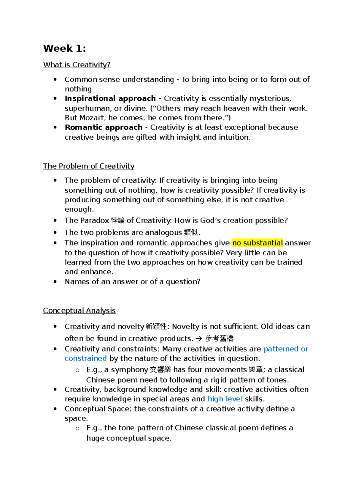 Lesson 1 - notes - Week 1: What is Creativity? Common sense ...