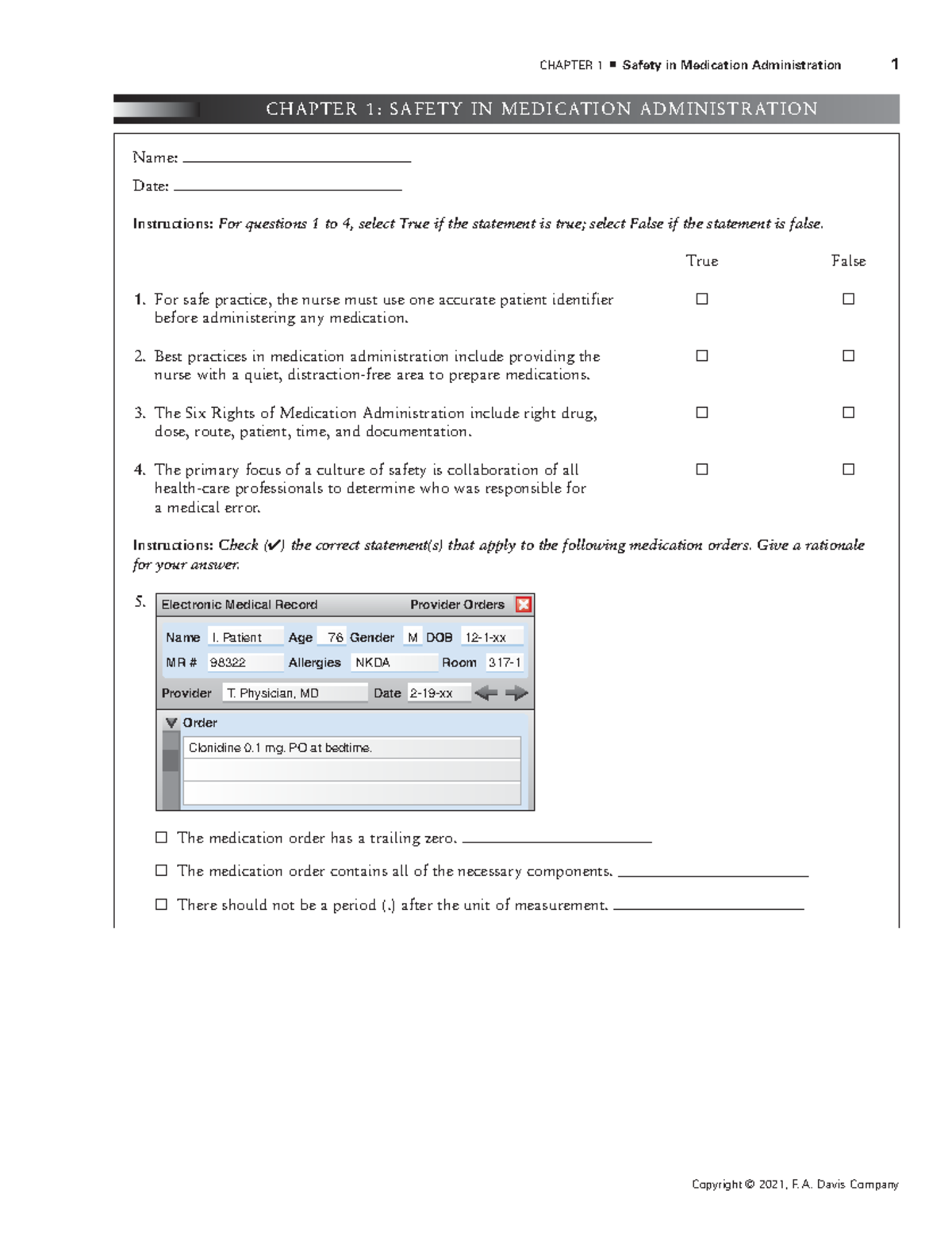 Math assignment Chap. 1 Safety Medication Administration-1 - Name: Date ...
