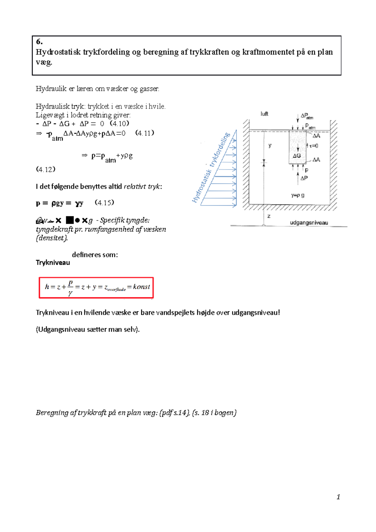 6. Hydrostatisk trykfordeling - 6. Hydrostatisk trykfordeling og ...