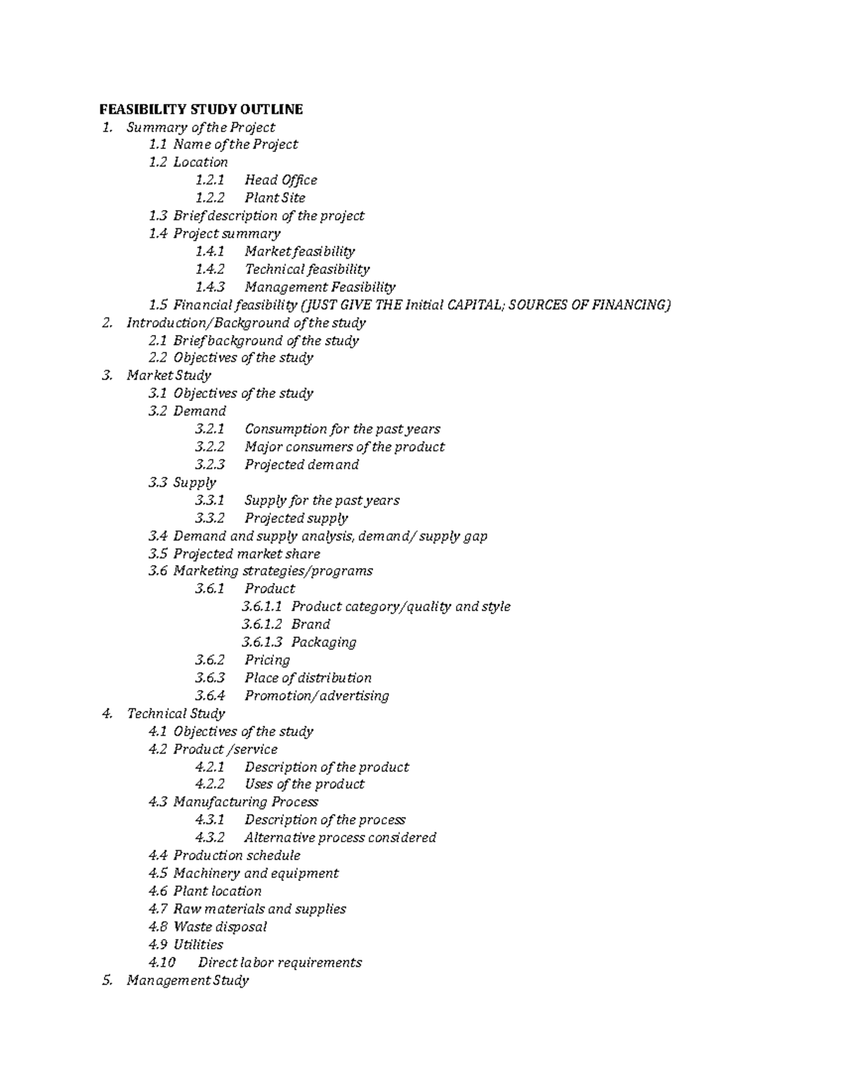 Simplified- Format Feasibility- Study- Outline - FEASIBILITY STUDY ...