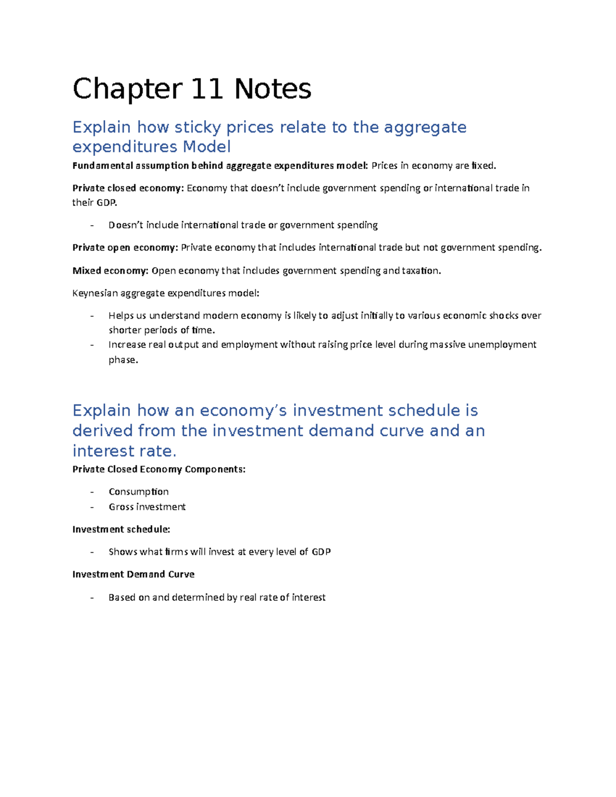 Chapter 11 Intro To Macro Econ Lecture Notes Chapter 11 Notes