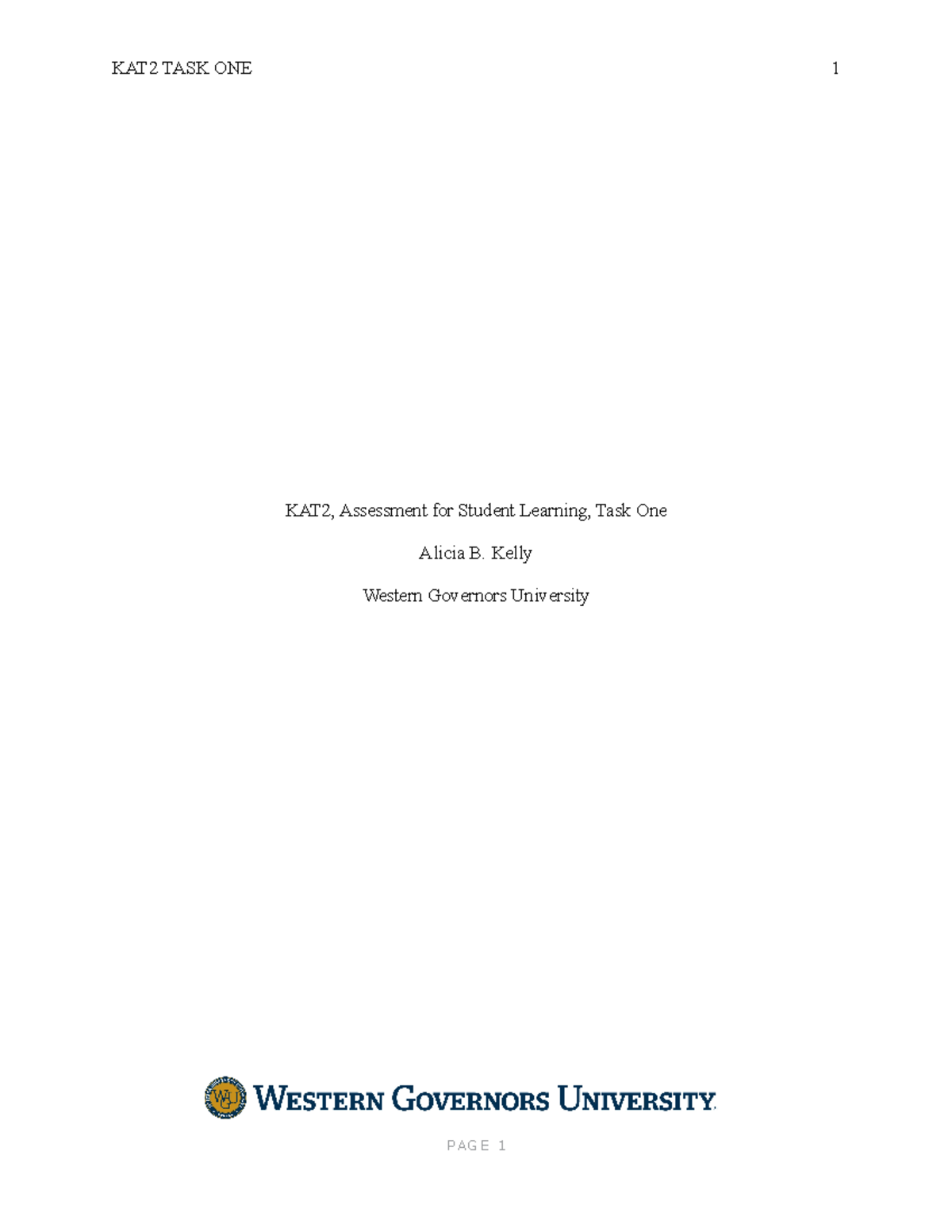 KAT2 - KAT2 Task One - KAT2, Assessment for Student Learning, Task One ...