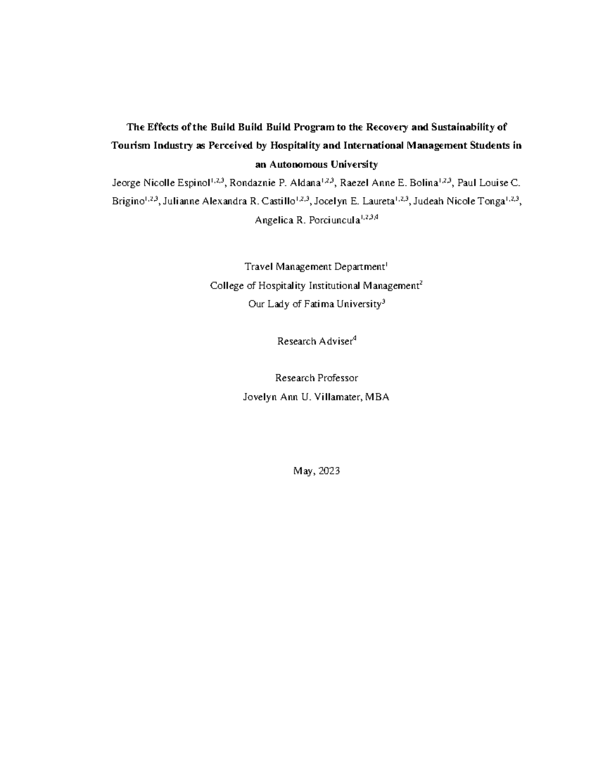 THE Effects OF THE Build Build Build Program TO THE Recovery AND ...