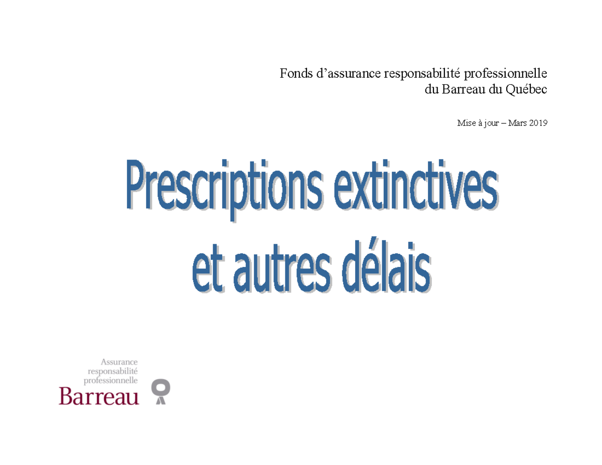 Tableau des prescriptions assurance - Fonds d9assurance responsabilité ...