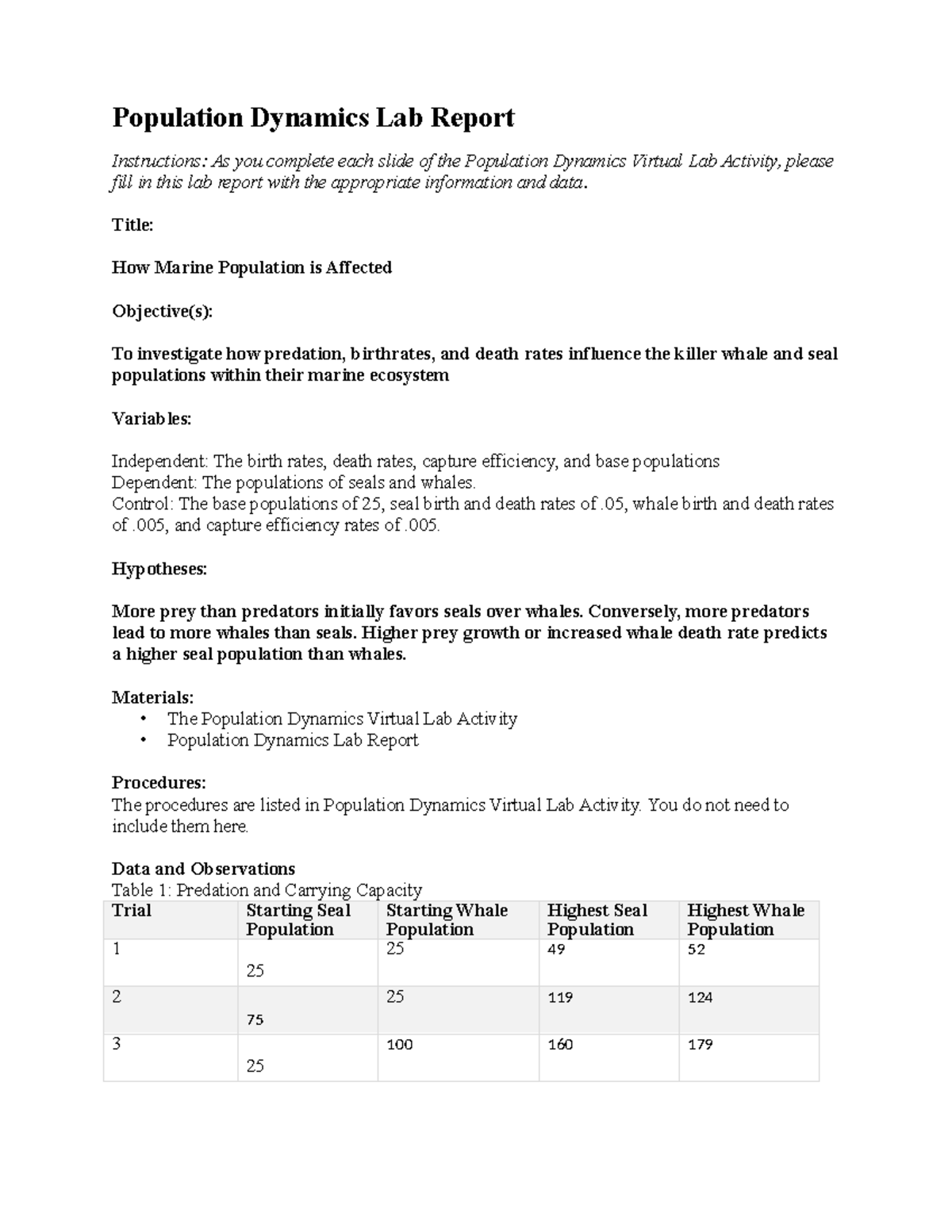 Lab 1 report for phisical science page 1 for all essays needed on page 456 - Population Dynamics ...