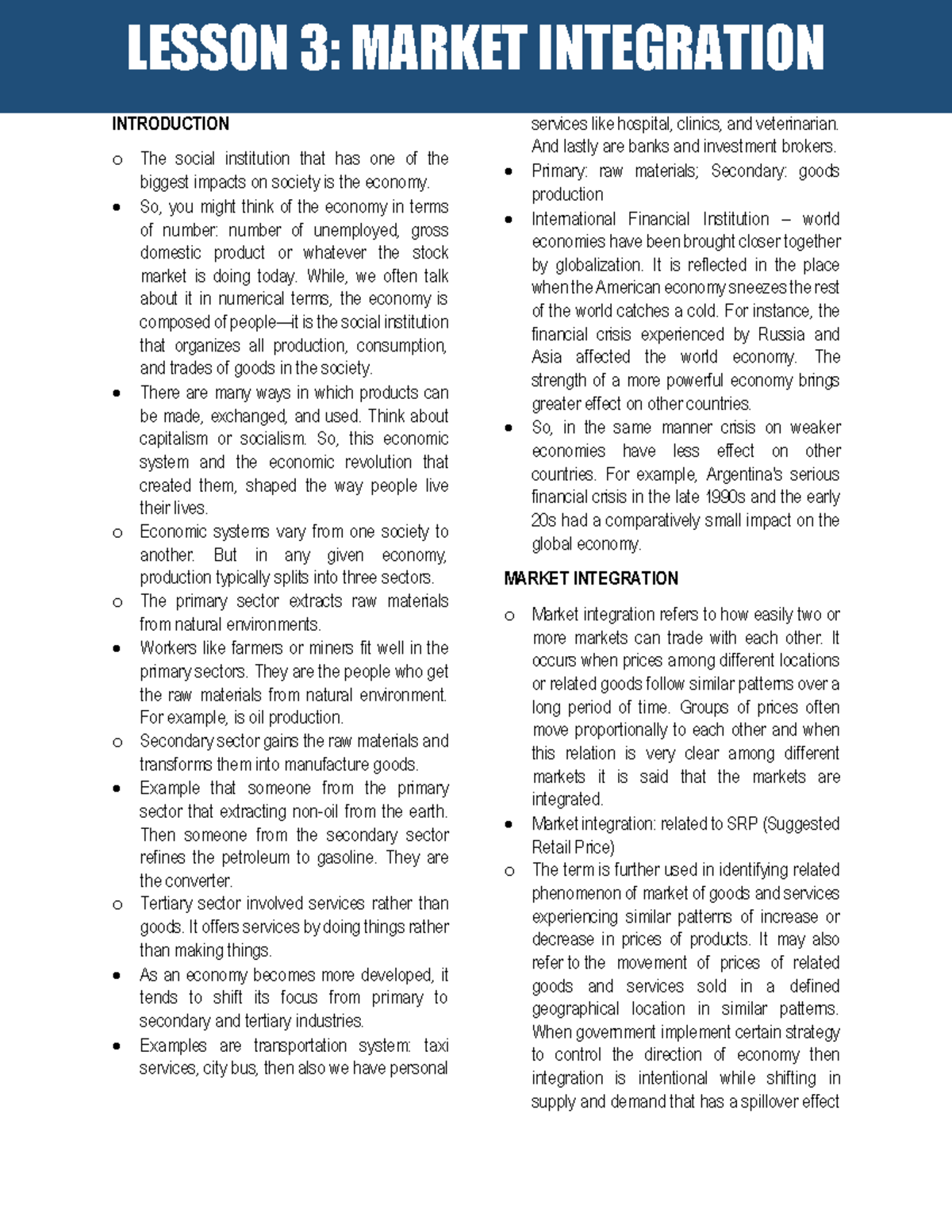 GEd-104-Midterms - Description - LESSON 3: MARKET INTEGRATION ...