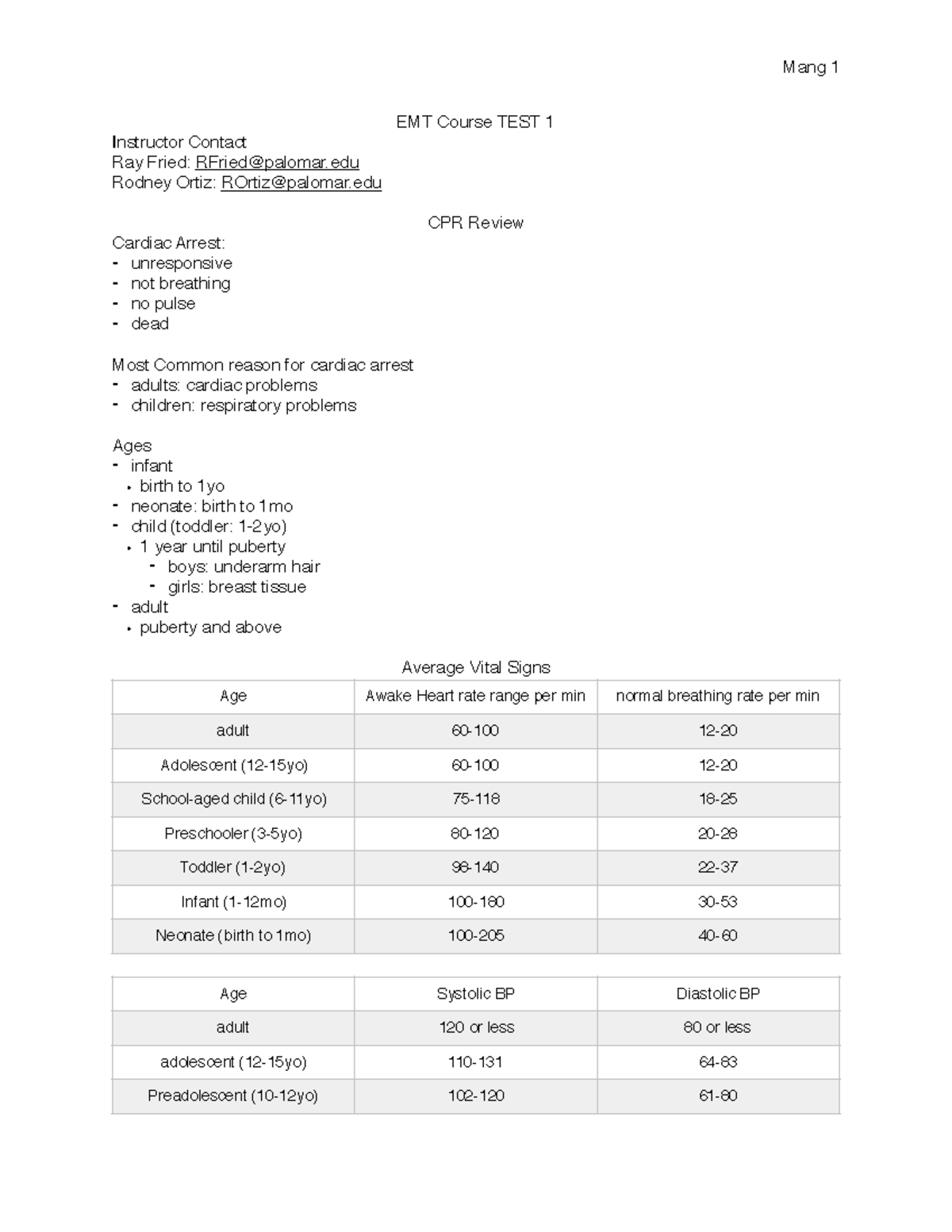 Course Notes on E109 + EMT - EMT Course TEST 1 Instructor Contact Ray ...
