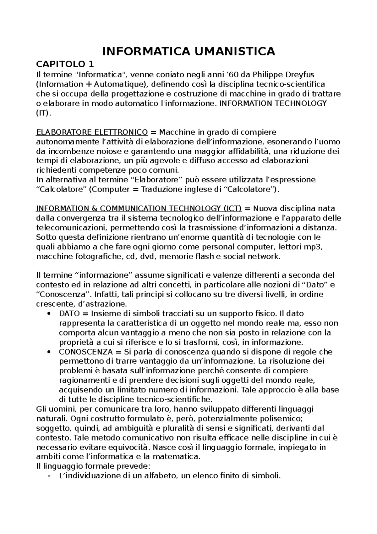 Informatica umanistica - INFORMATICA UMANISTICA CAPITOLO 1 Il termine ...