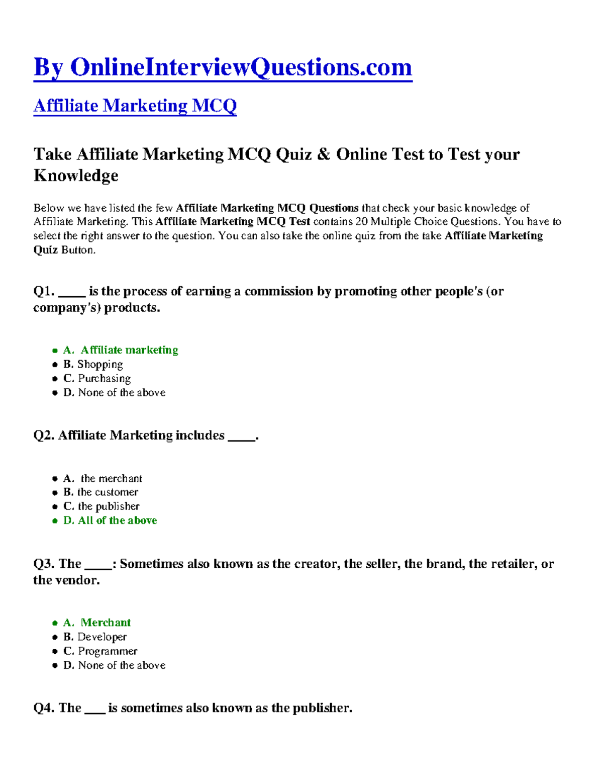 Affiliate-marketing-mcq - By OnlineInterviewQuestions Affiliate ...