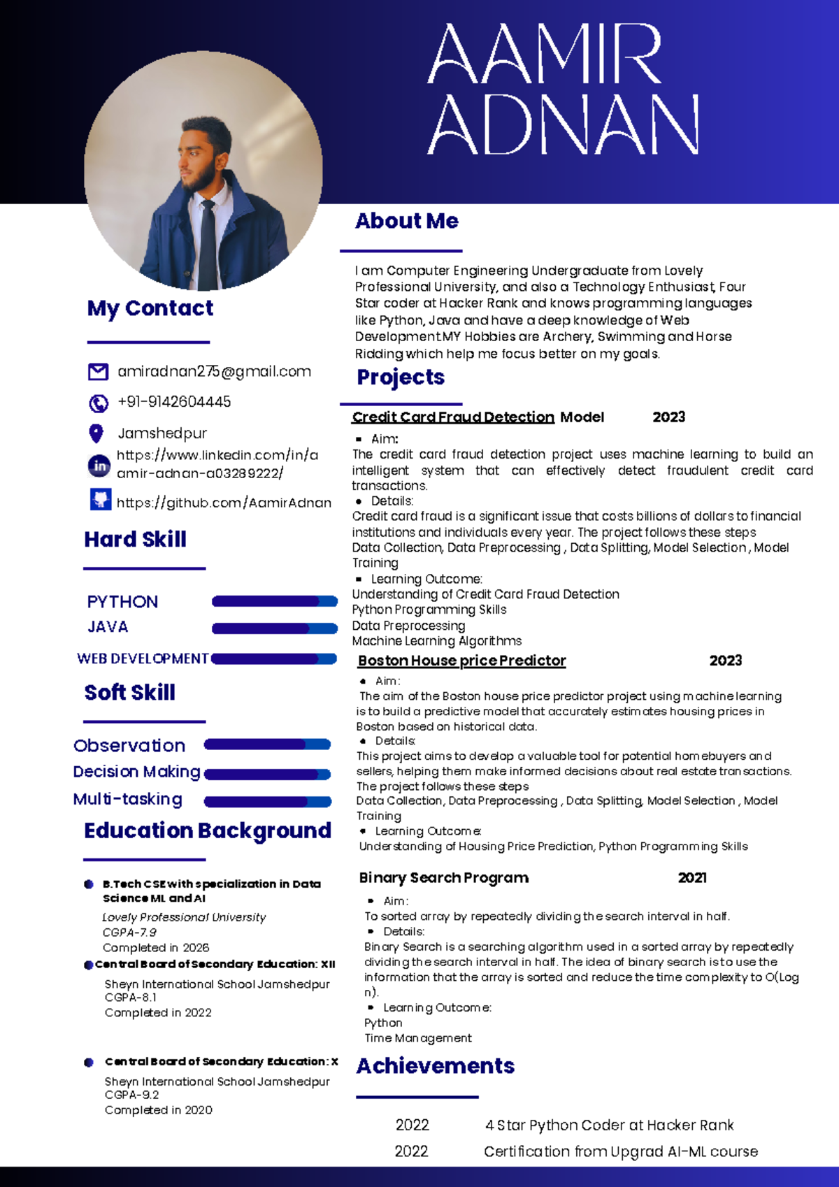 Aamir Adnan Resume Here Is My Cv Python Java Web Development Observation Decision Making