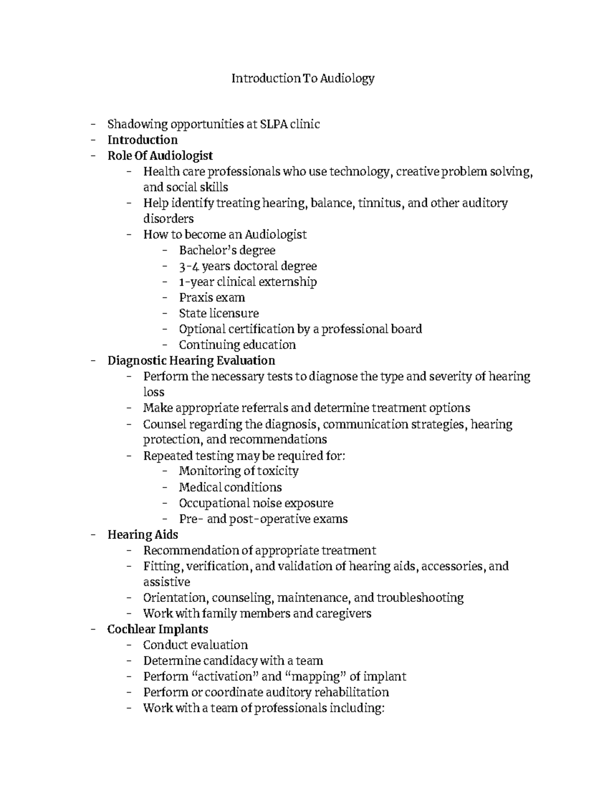 1.19.2022 Audiology Notes - Introduction To Audiology Shadowing ...