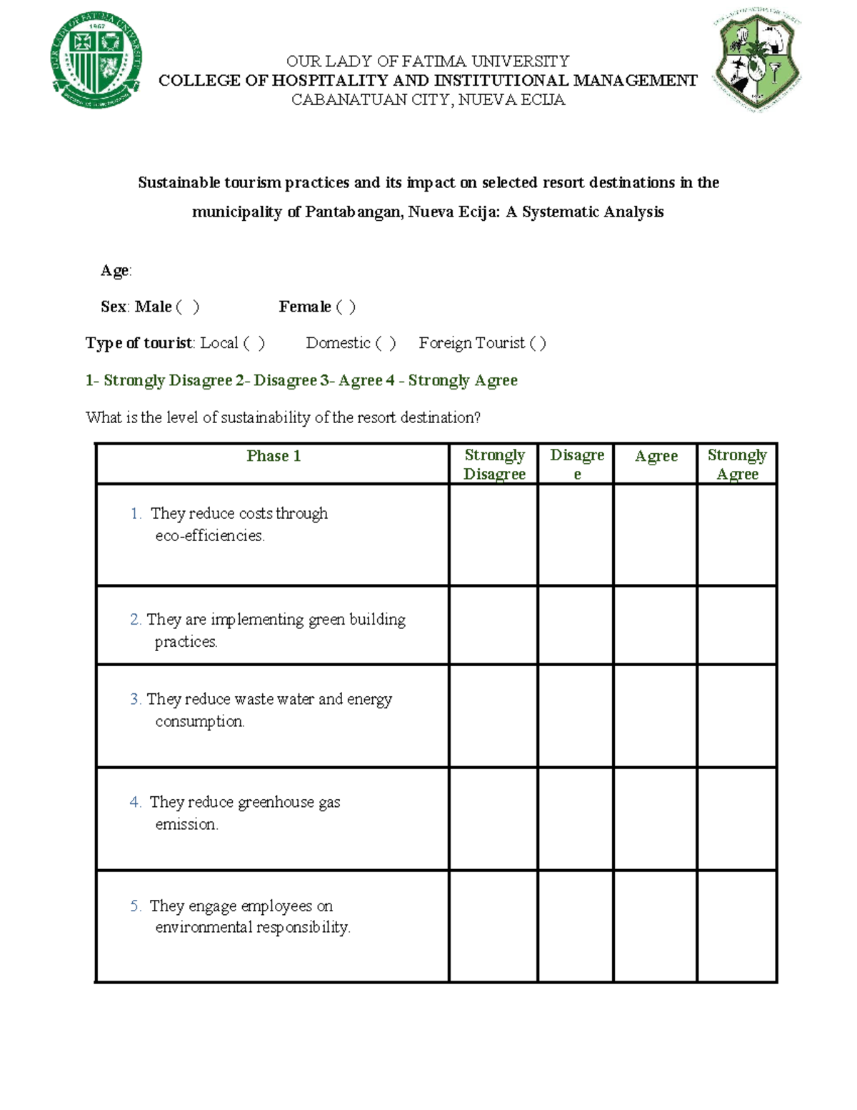 Sample Survey Questionnaire English Version Final - COLLEGE OF ...