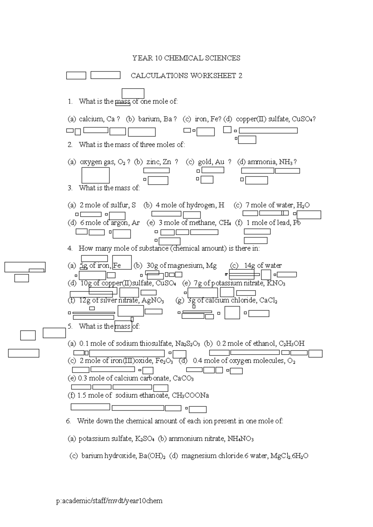 AC chem calcs 2 - Chemistry calculations - YEAR 10 CHEMICAL SCIENCES ...