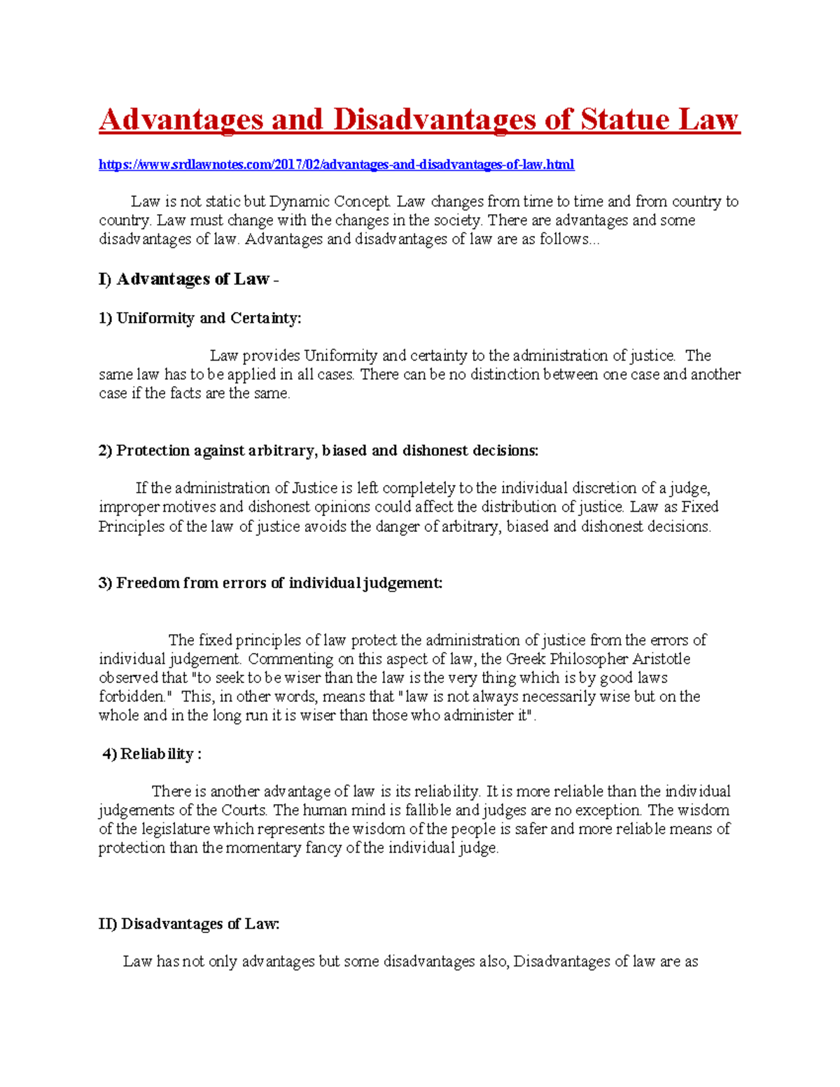 Statue Law Advantages and Disadvantages of Statue Law - Advantages and ...