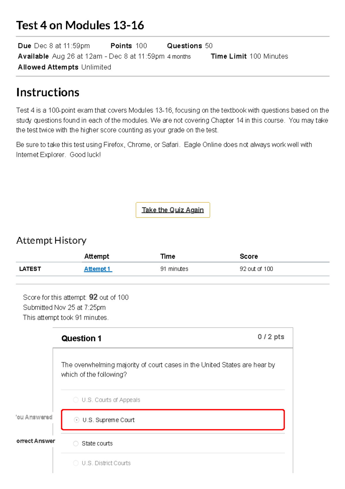 Test 4 on Modules 13-16 - Test 4 on Modules 13- Due Dec 8 at 11:59pm ...