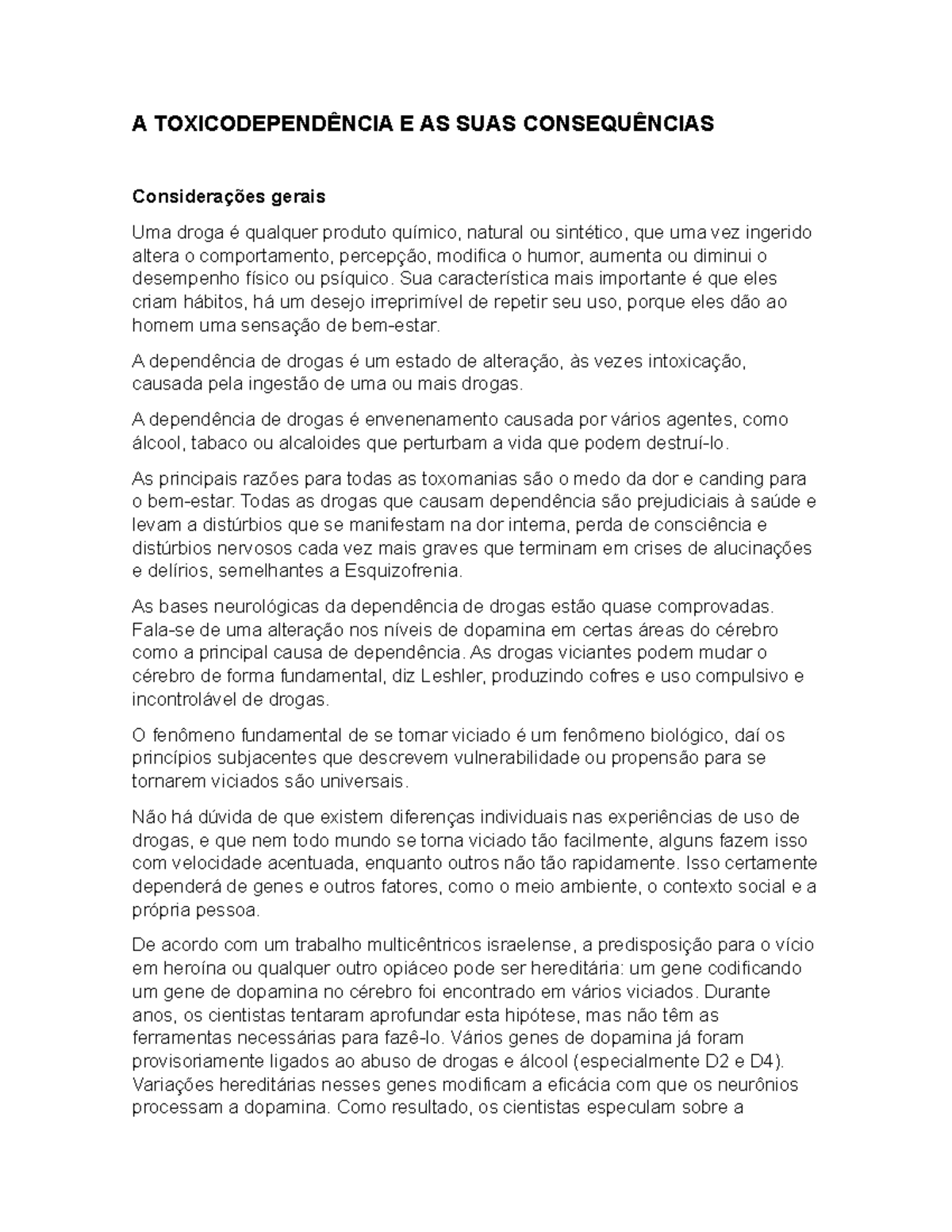 A Toxicodependência E AS SUAS Consequências - A TOXICODEPENDÊNCIA E AS ...
