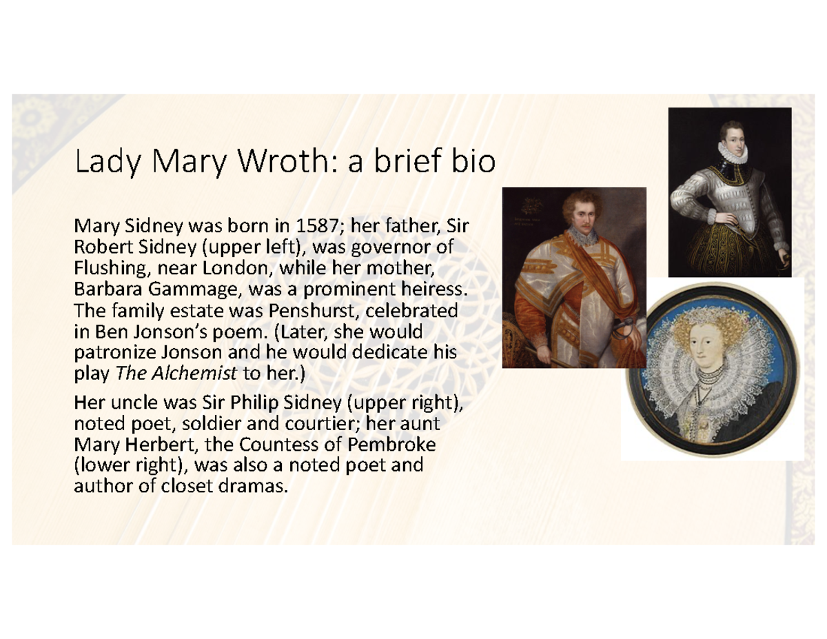 2021.06.17 - Mary Wroth intro ppt - Lady Mary Wroth: a brief bio Mary ...