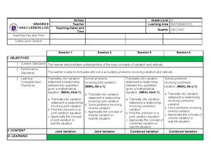 W8LC47 - GRADES 8 DAILY LESSON LOG School Grade Level 8 Teacher ...
