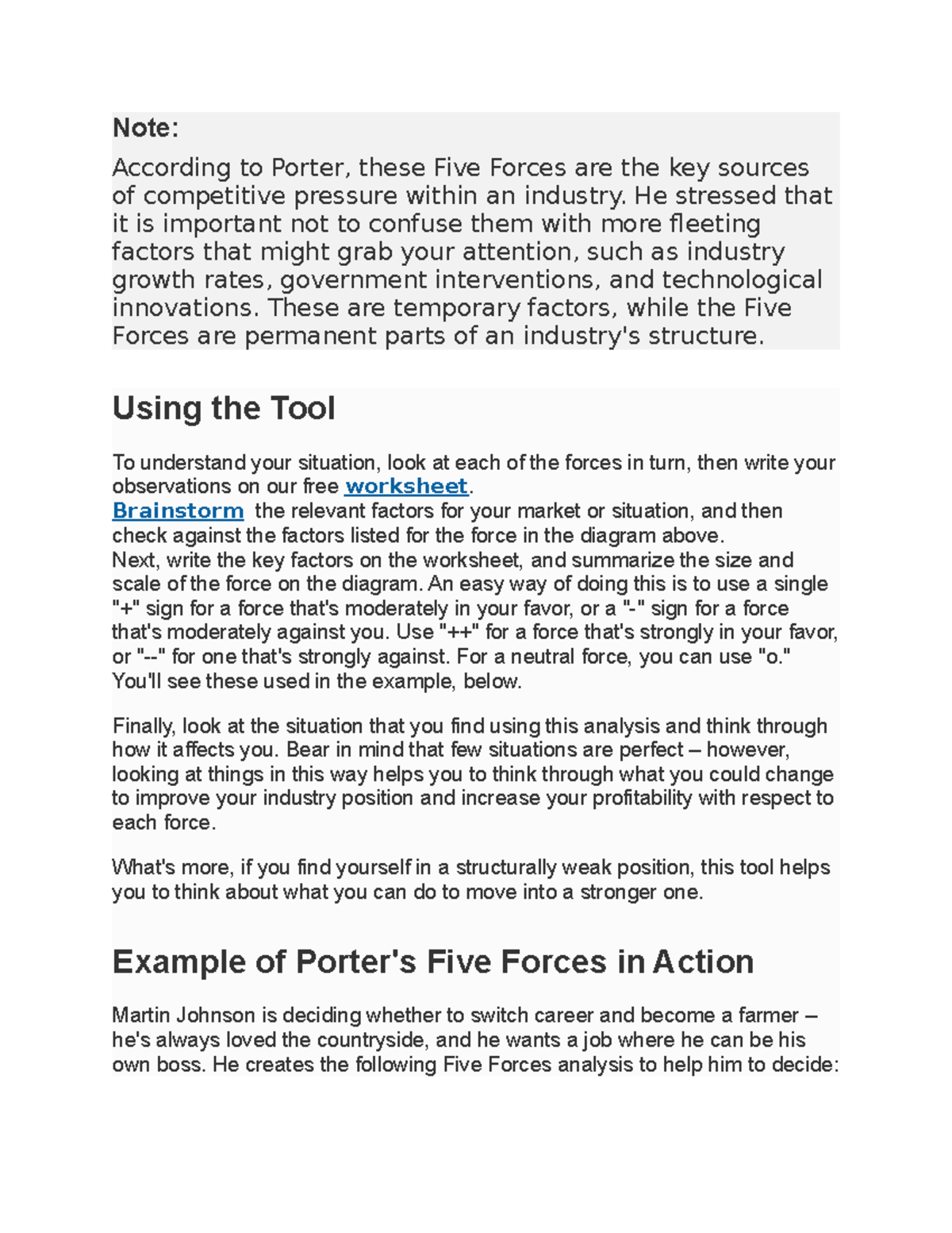 5 forces of porter - easy reference - Note: According to Porter, these ...