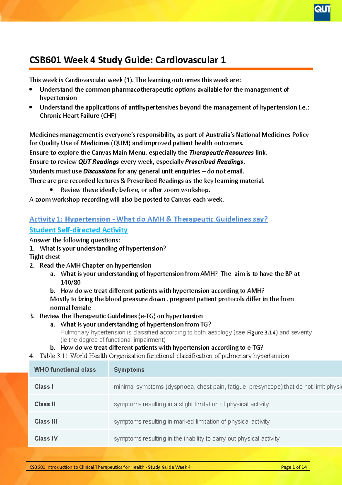 CSB601 Week 4 Study Guide CV1 2023s1 SV 2023s1 - CSB601 Week 4 Study Guide: Cardiovascular 1 ...