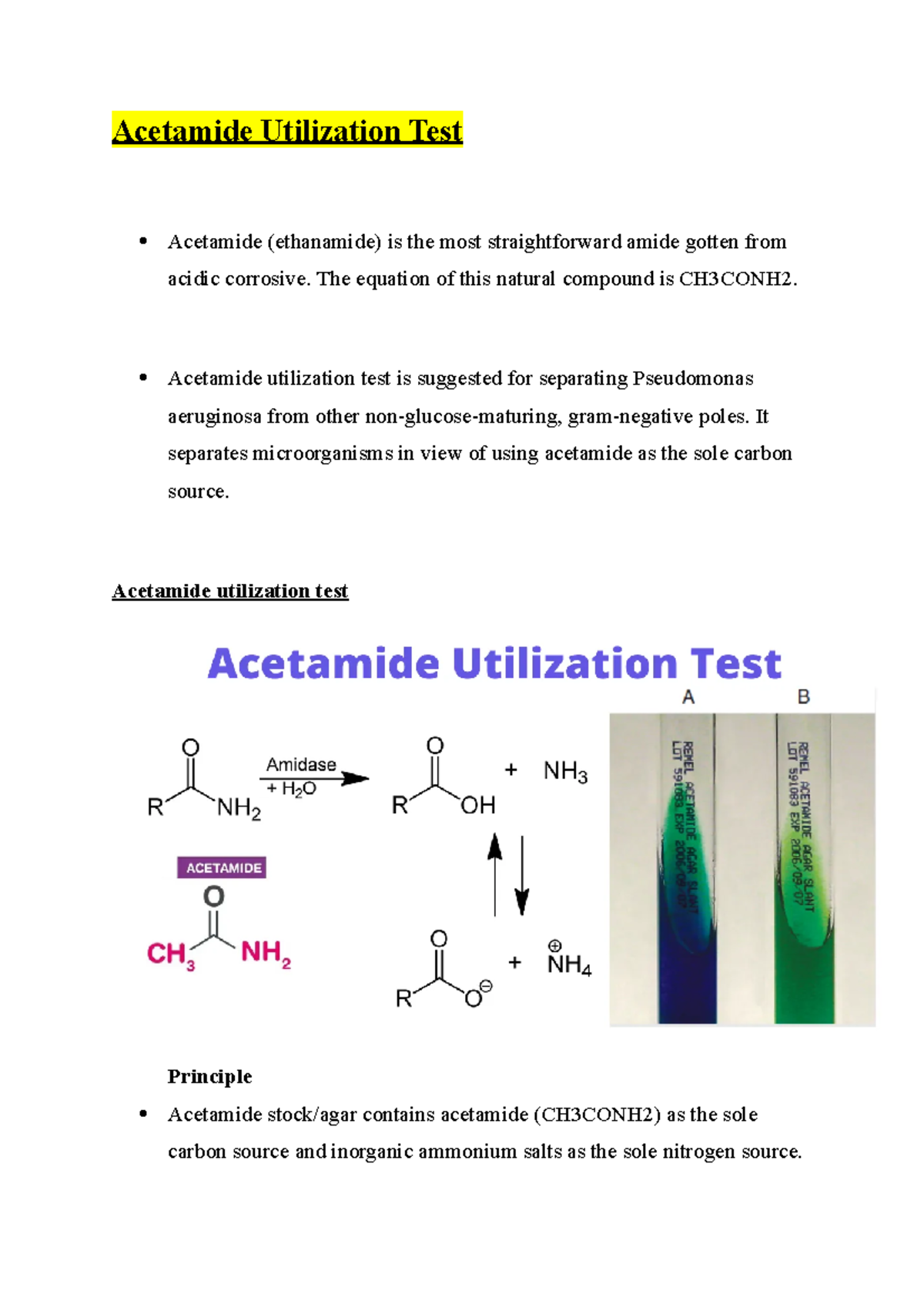 Acetamide Utilization Test - The equation of this natural compound is ...