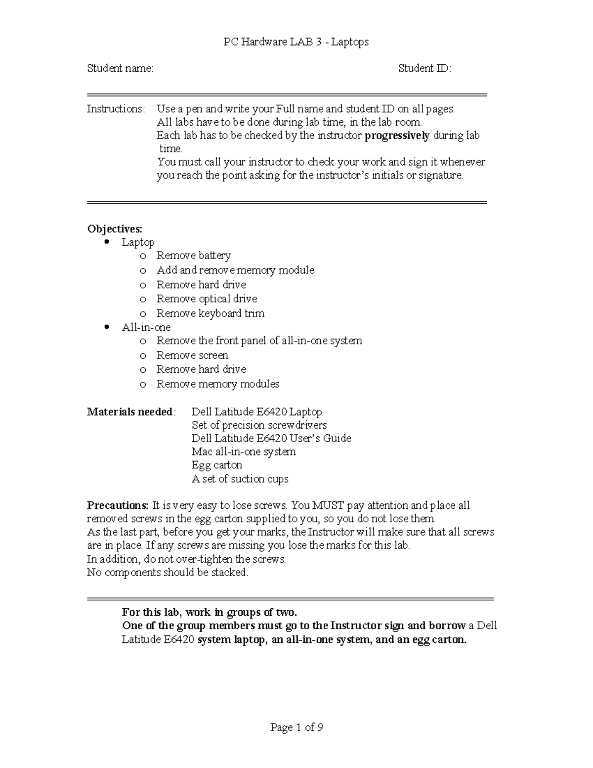 LAB 3 - Laptops and All-in-one - Student name: Student ID: - Studocu