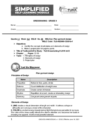 Quarter-IV-lms - Grade 10 Dressmaking Quarter 4 Lessons - - Studocu