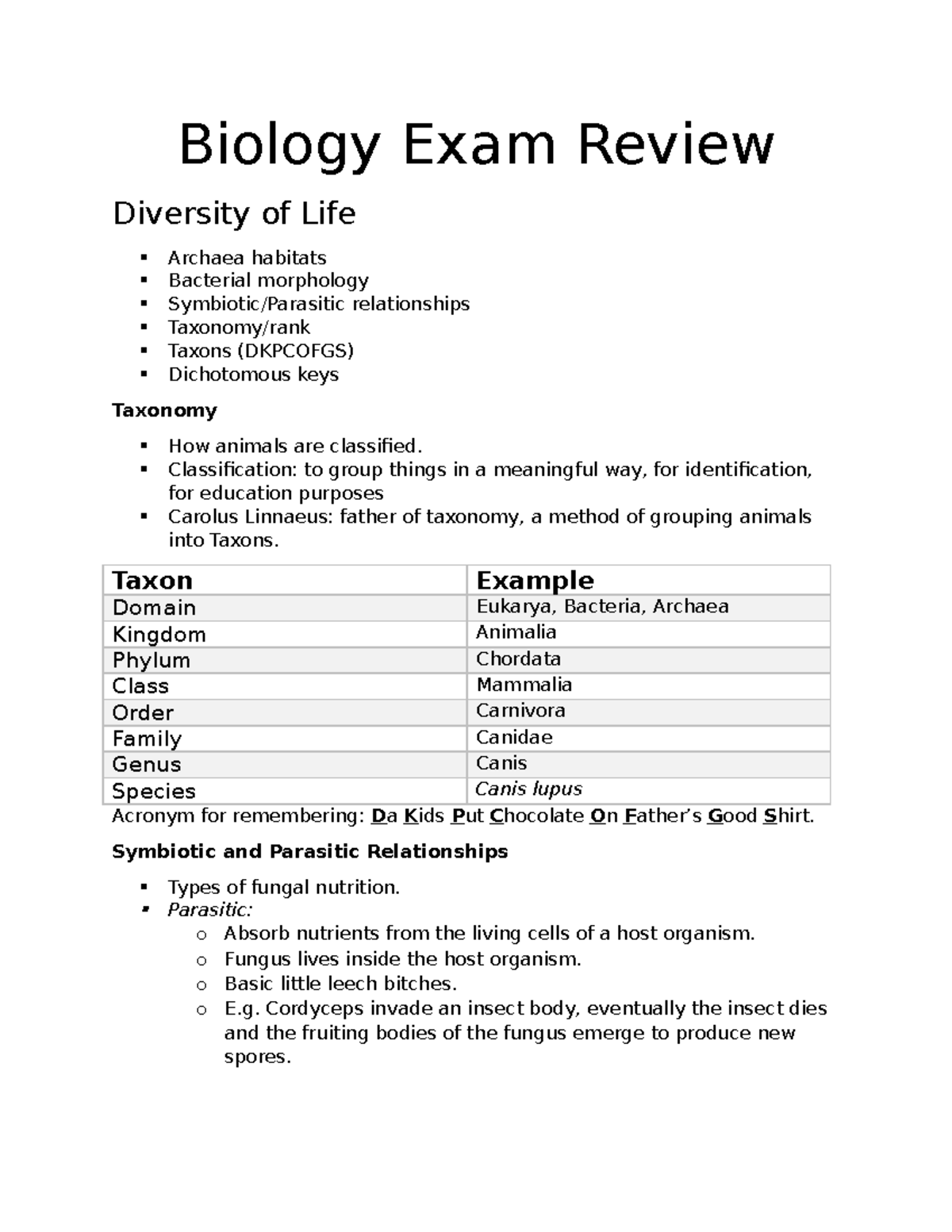 Biology Exam Review - Lecture notes OCT-NOV - Biology Exam Review ...