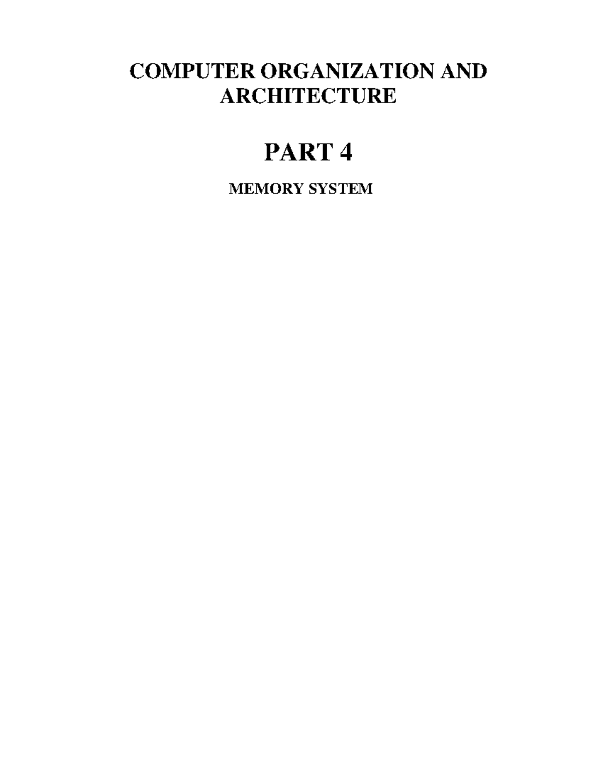 Coa Notes Part 4 Memory System Computer Organization And Architecture