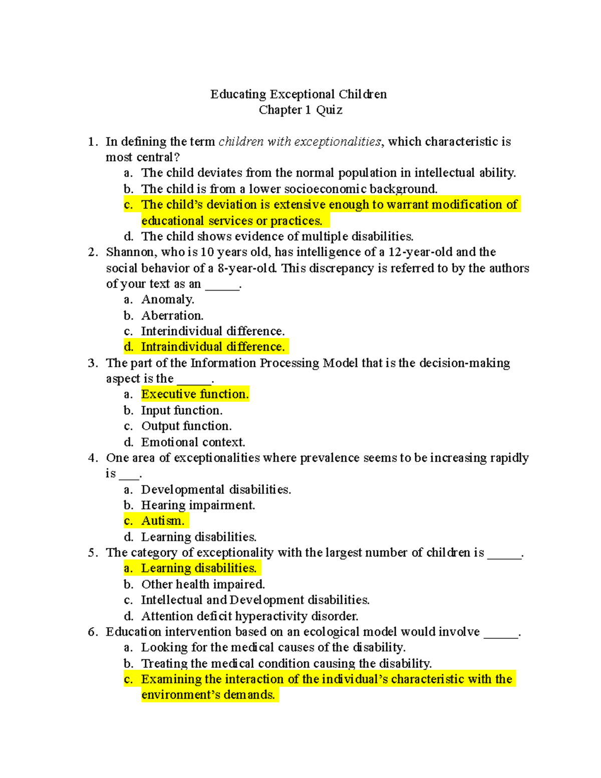 EEC Chapter 1 Quiz - Quiz was made from the book Educating Exceptional ...