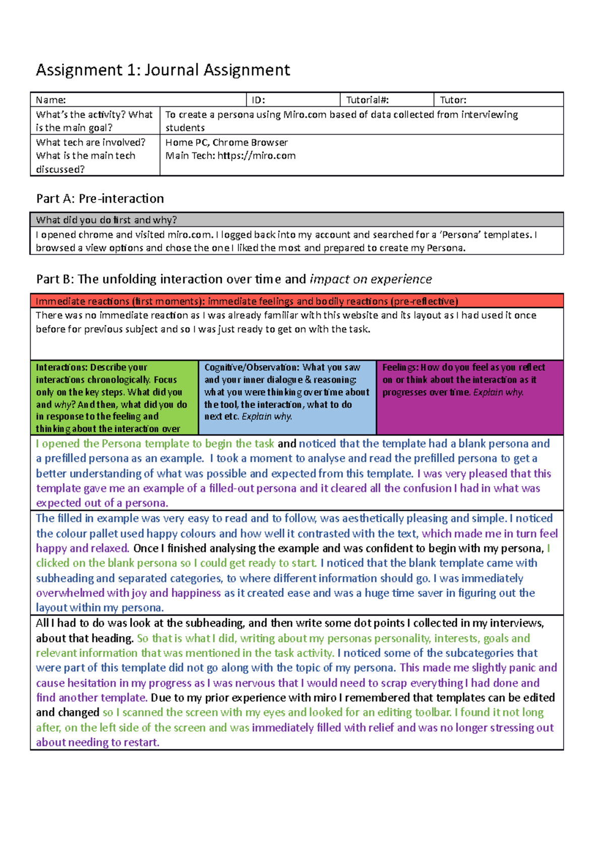 Journal 1 - Assignment 1: Journal Assignment Name: ID: Tutorial#: Tutor ...