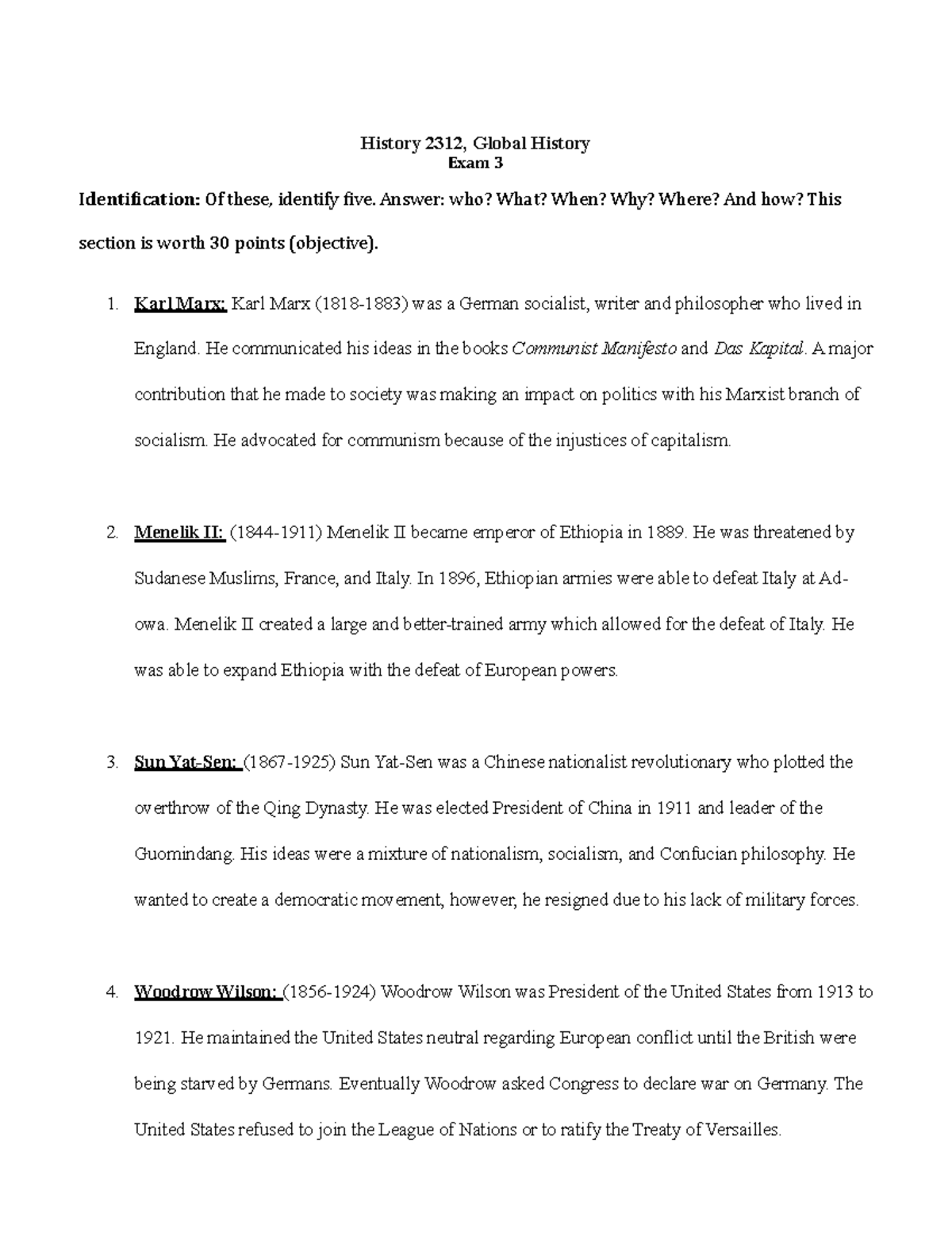 HIST 2312 Exam 3 2022 - Exam Review - History 2312, Global History Exam ...