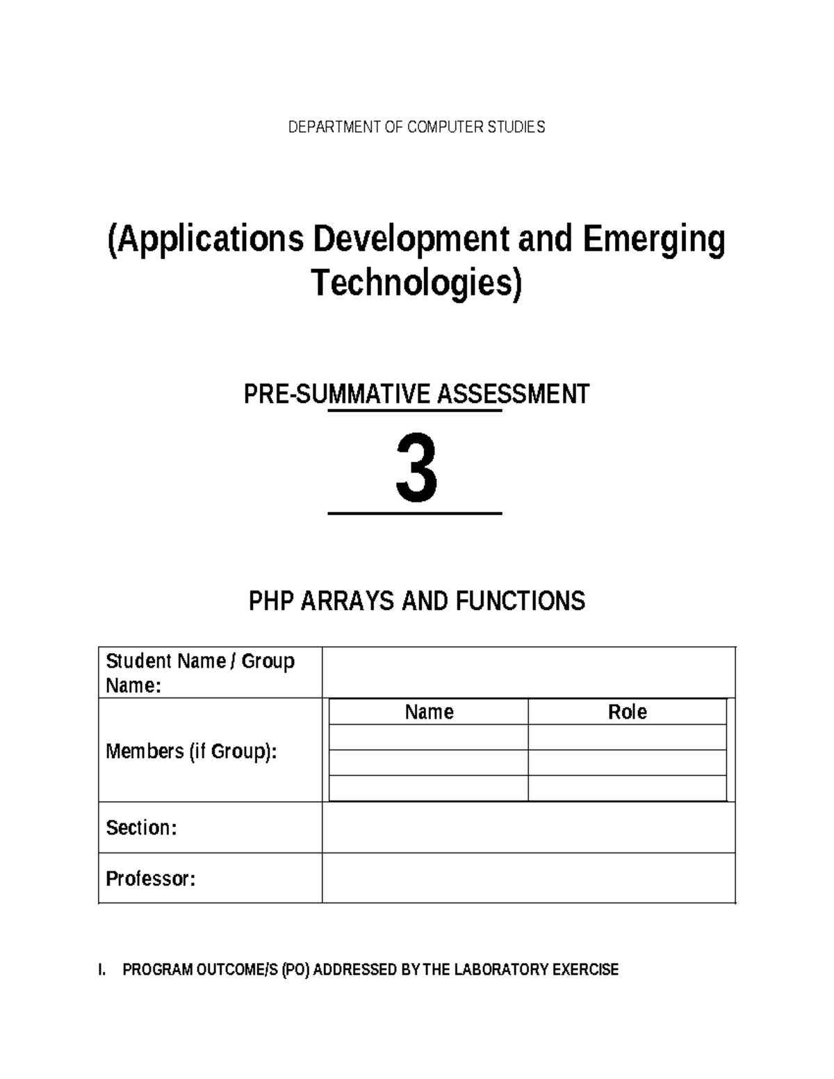 PSA3 Technical - PHP Arrays and User Defined Functions - DEPARTMENT OF ...