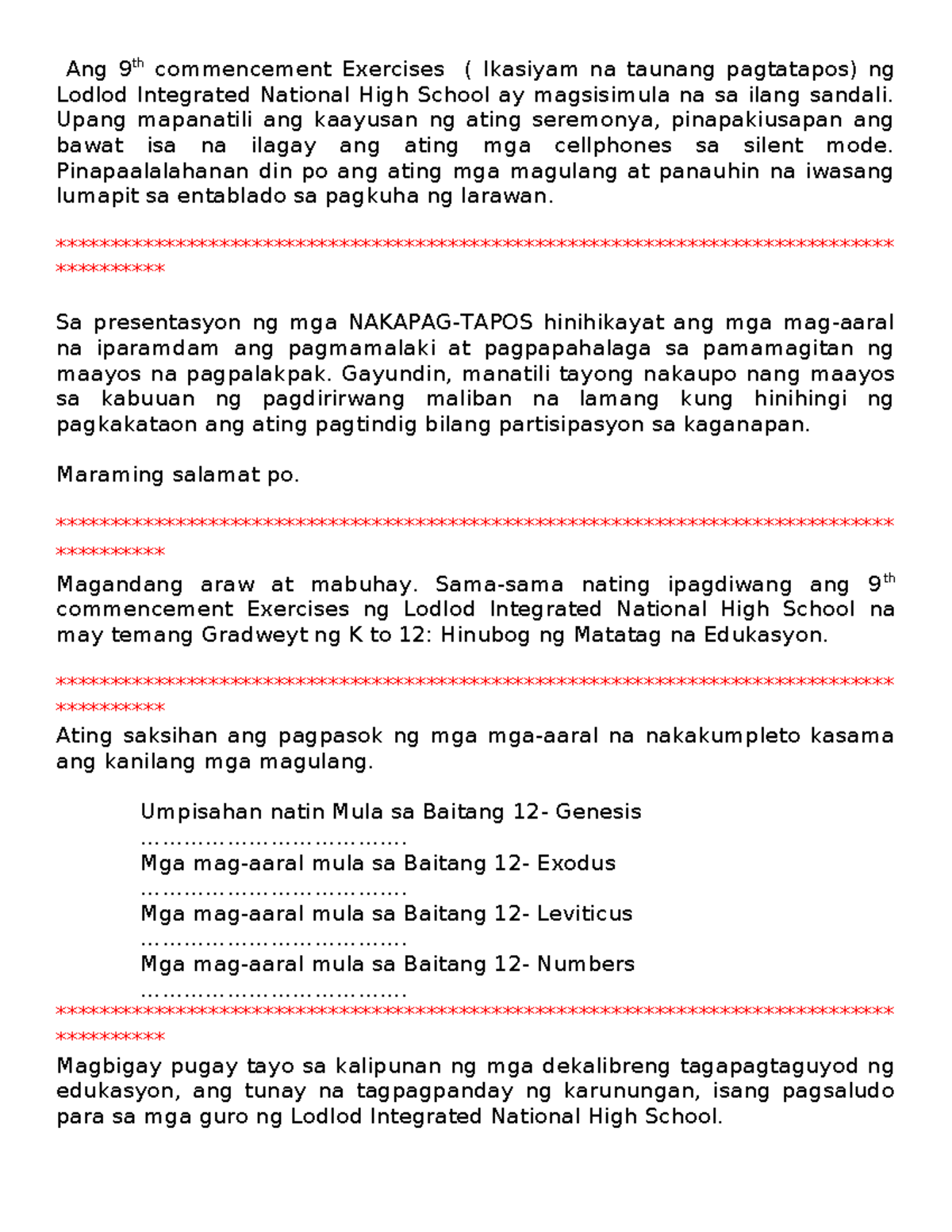 Script-2023 - script mc - Ang 9 th commencement Exercises ( Ikasiyam na ...