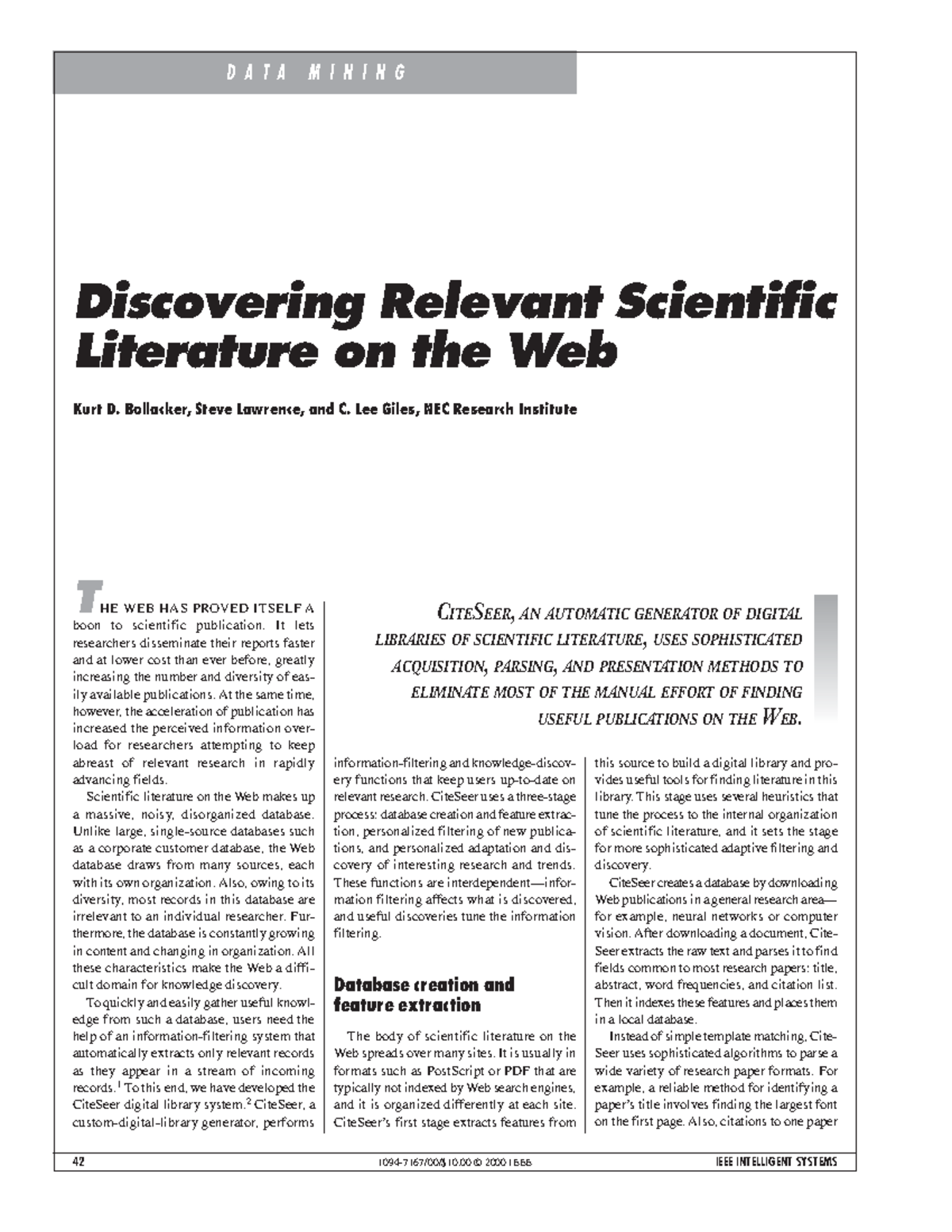 Discovering Relevant Scientific literature on web - D A T A M I N I N G ...