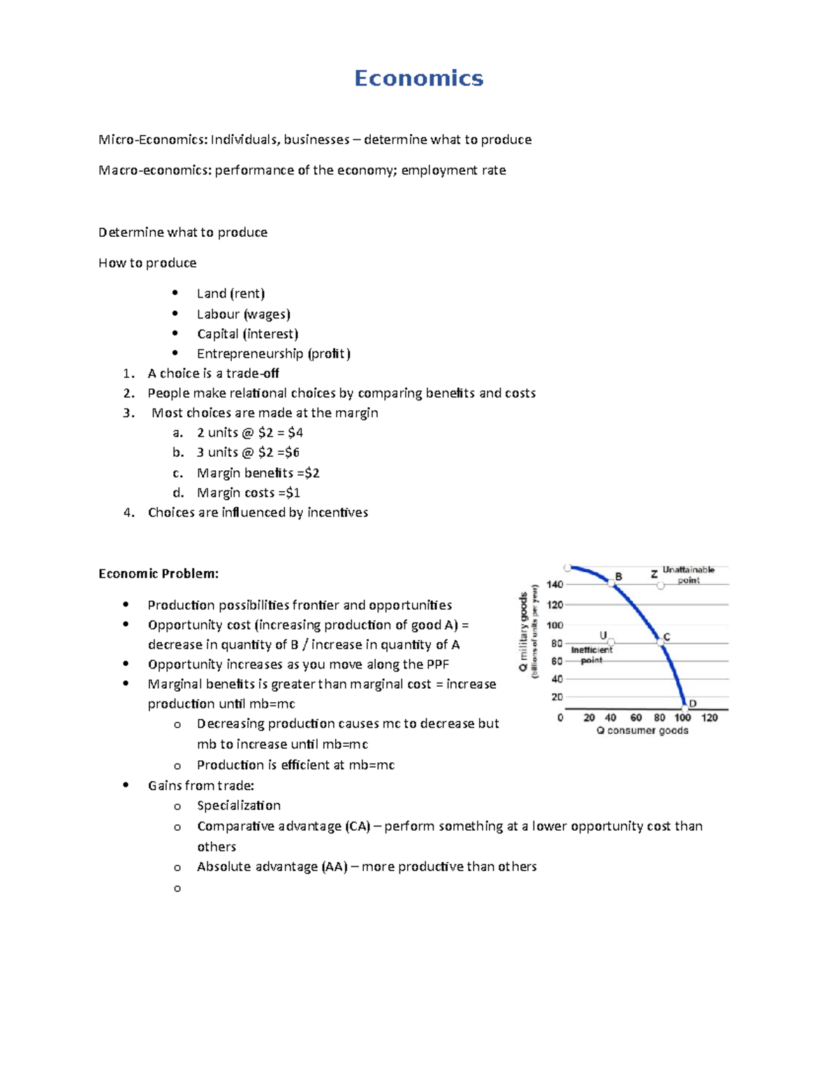 Economics Notes - Economics Micro-Economics: Individuals, businesses ...