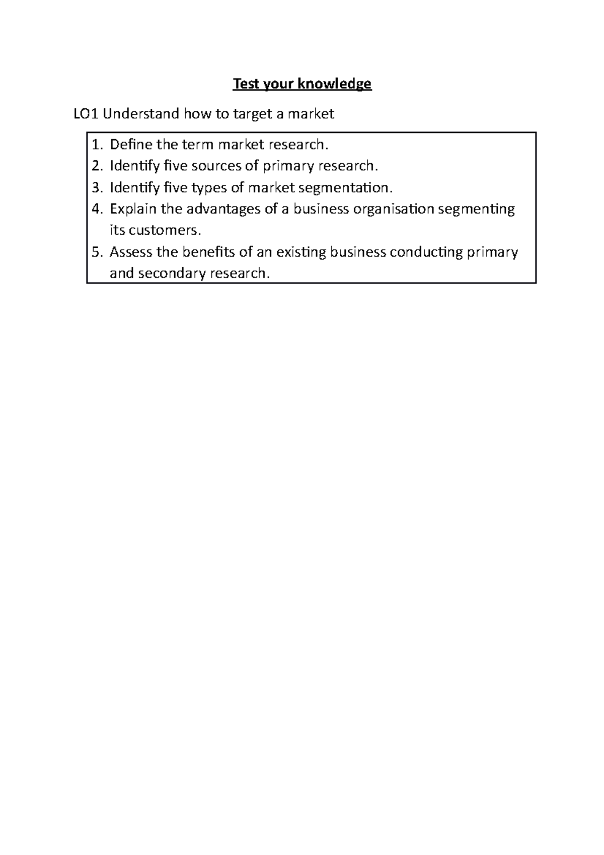 Test your knowledge Answer - Test your knowledge LO1 Understand how to ...