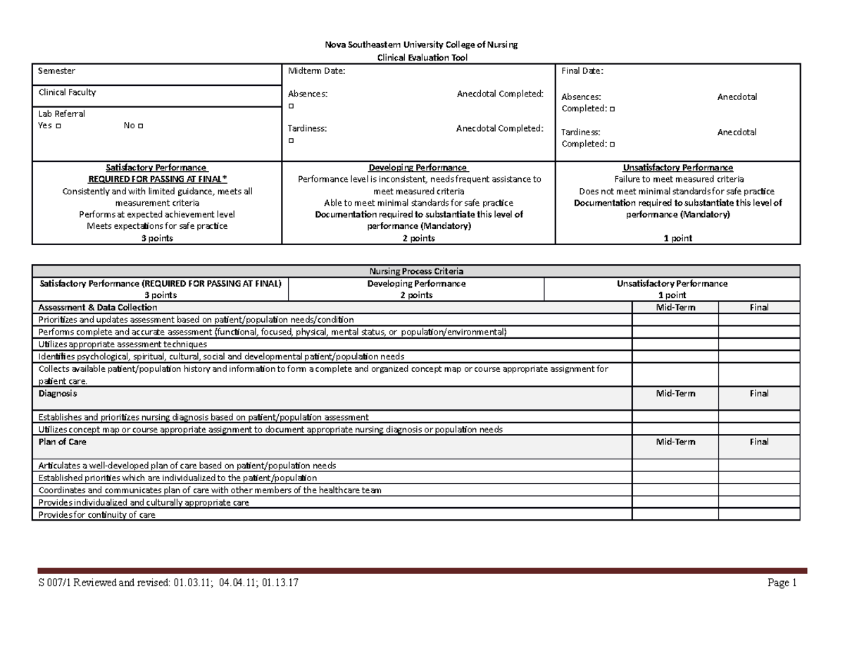 Summer+2019 +S+007-1+Clinical+Evaluation+Tool copy - Nova Southeastern ...