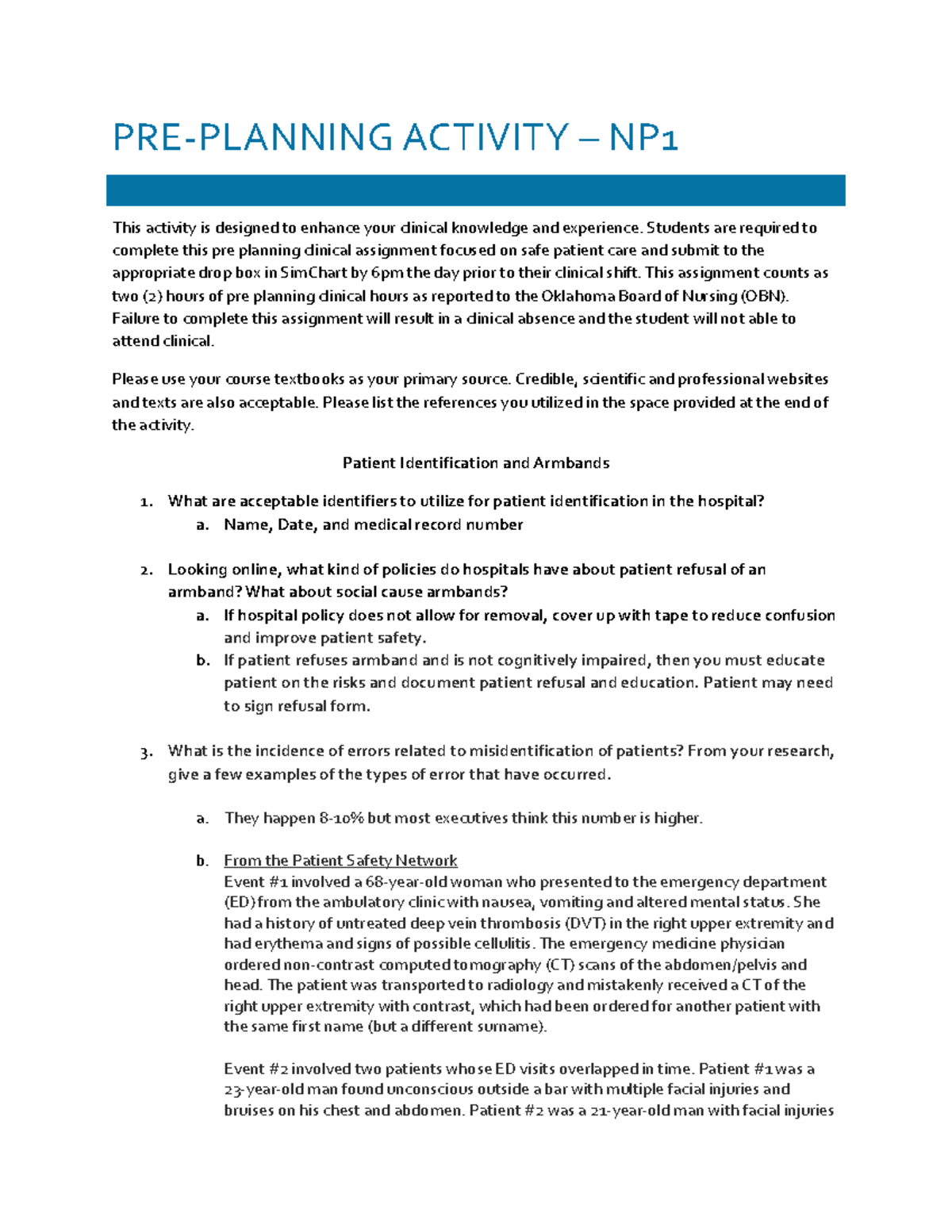 #2 Pre Plan NP1 Armbands student - PRE-PLANNING ACTIVITY – NP This activity is designed to ...