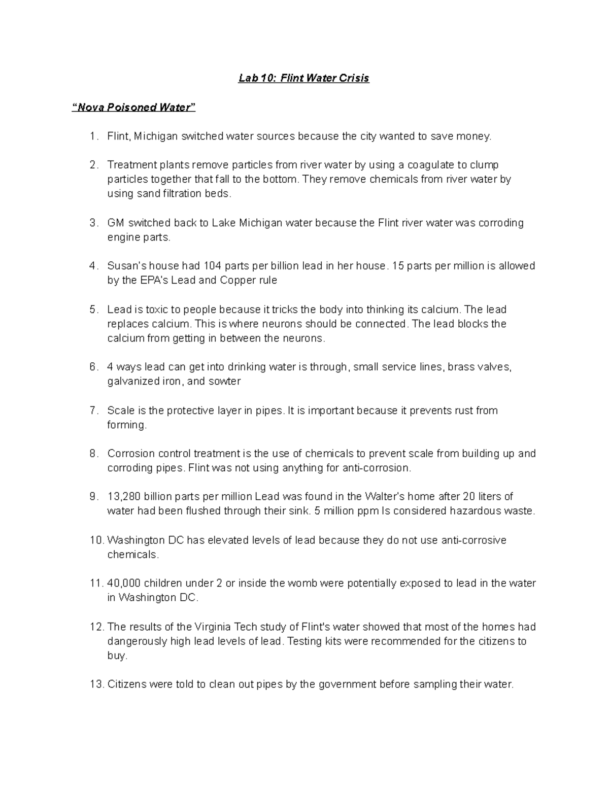 Lab 10 Flint Water Crisis - Lab 10: Flint Water Crisis “Nova Poisoned ...