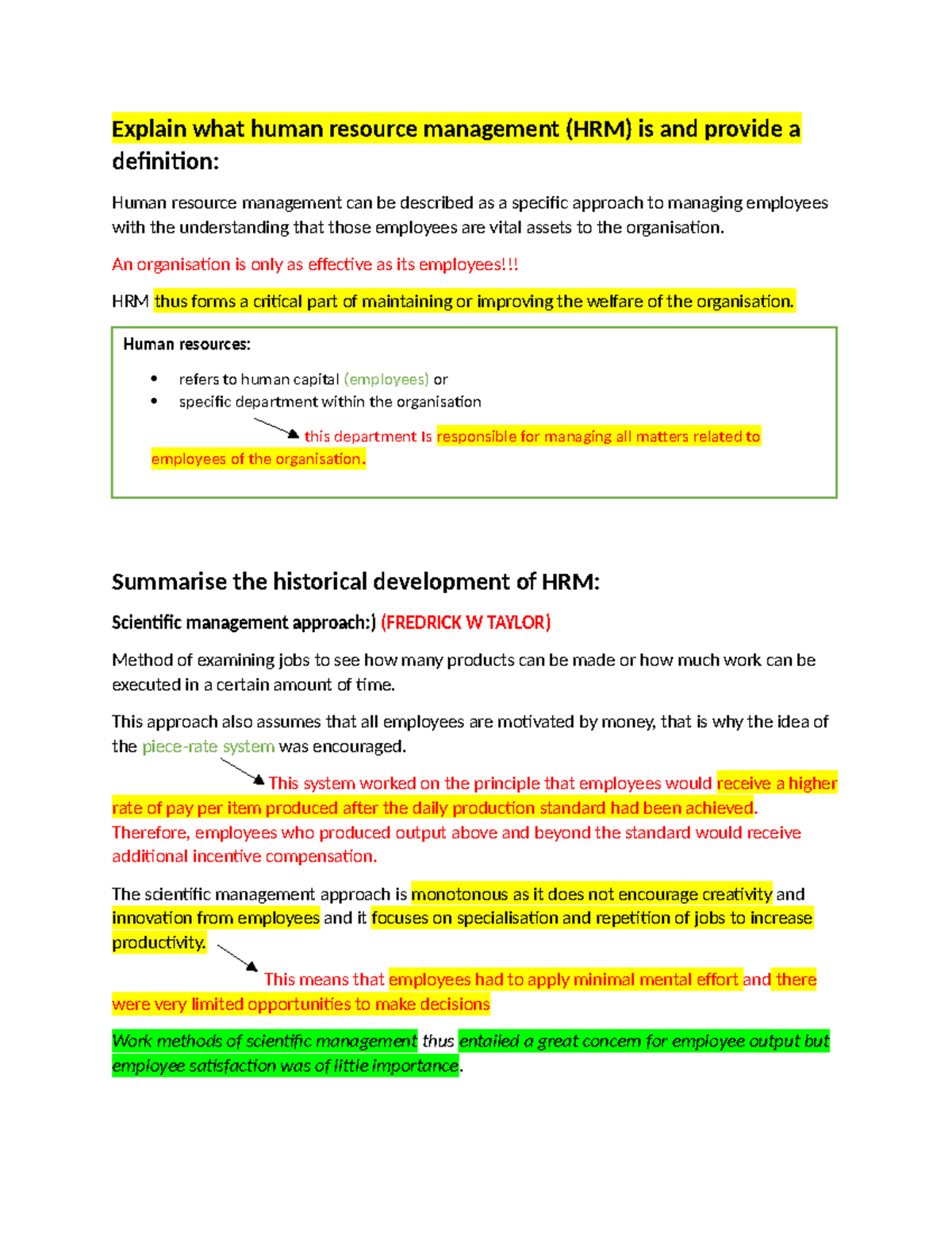 Unit 1 - Explain what human resource management (HRM) is and provide a ...