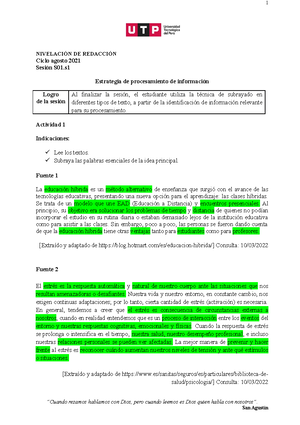 S03 - S04 - Tarea Académica 1 (TA1) formato (1) - COMPRENSIÓN Y REDACCIÓN DE TEXTOS II (N04I ...