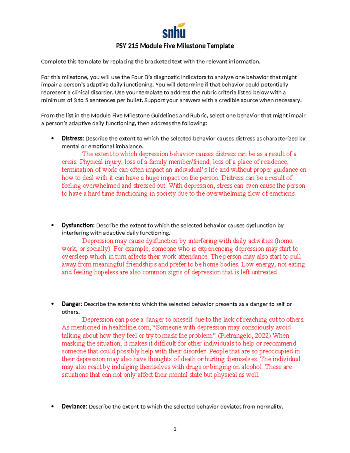 M PSY 215 Module Five Milestone - For this milestone, you will use the ...