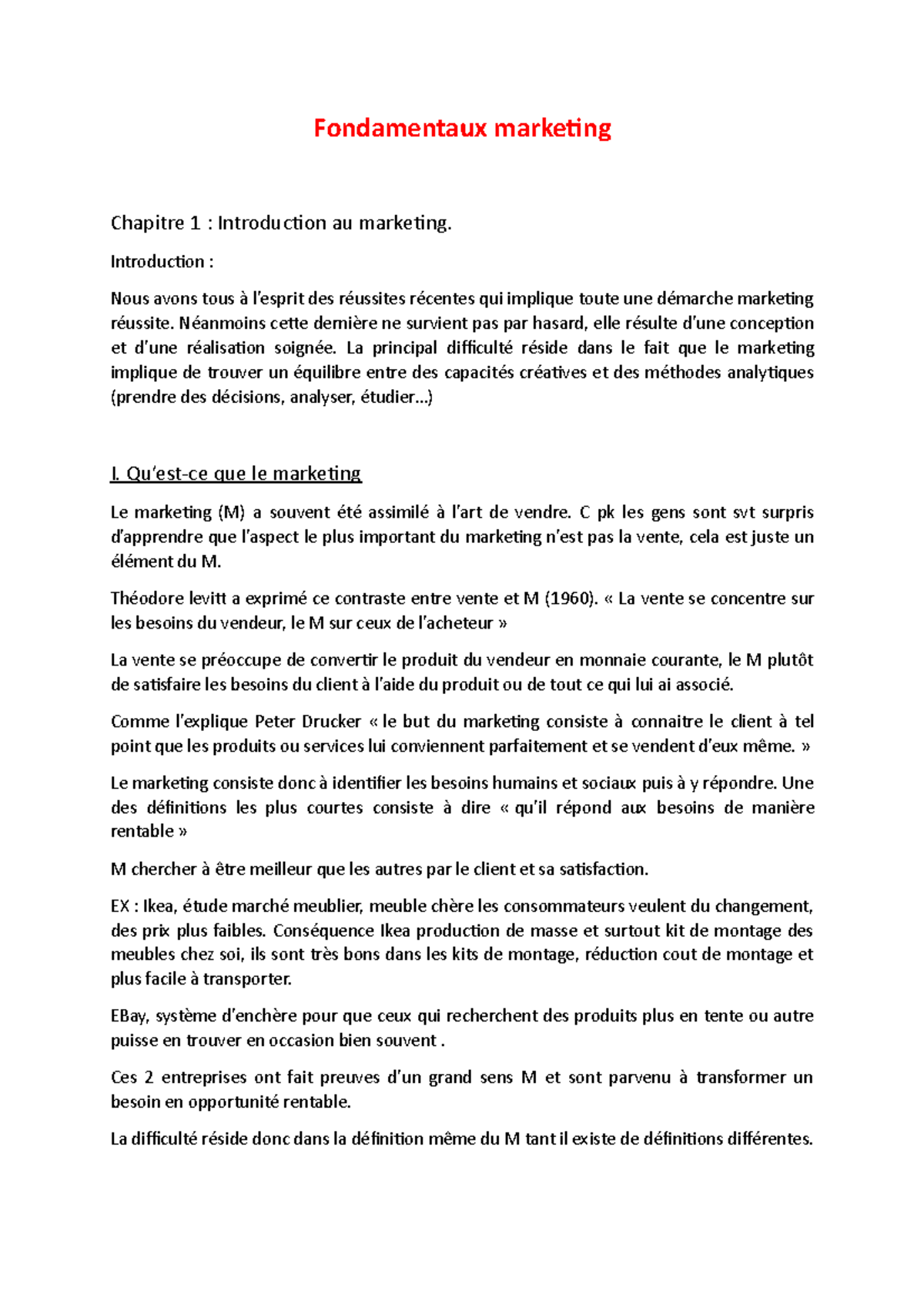 Chapitre 1 Intro au marketing - Fondamentaux marketing Chapitre 1 : Introduction au marketing ...