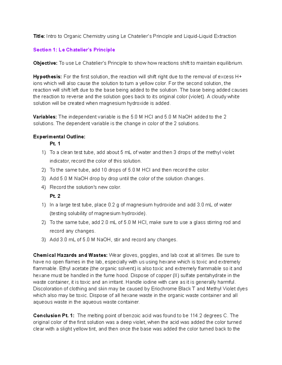 Intro to Organic Chemistry using Le Chatelier’s Principle and Liquid ...