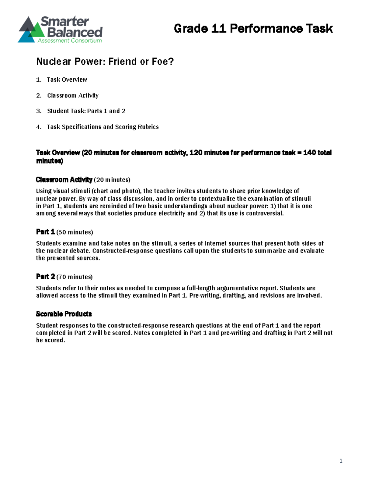 ELA Performance Task HS nuclear power - Nuclear Power: Friend or Foe ...