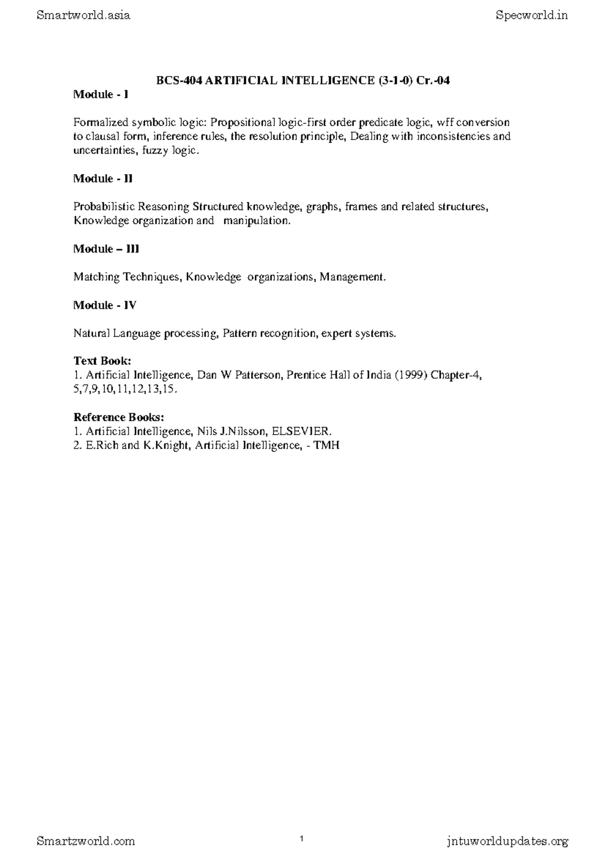 Artificial-Intelligence - BCS-404 ARTIFICIAL INTELLIGENCE (3-1-0) Cr ...