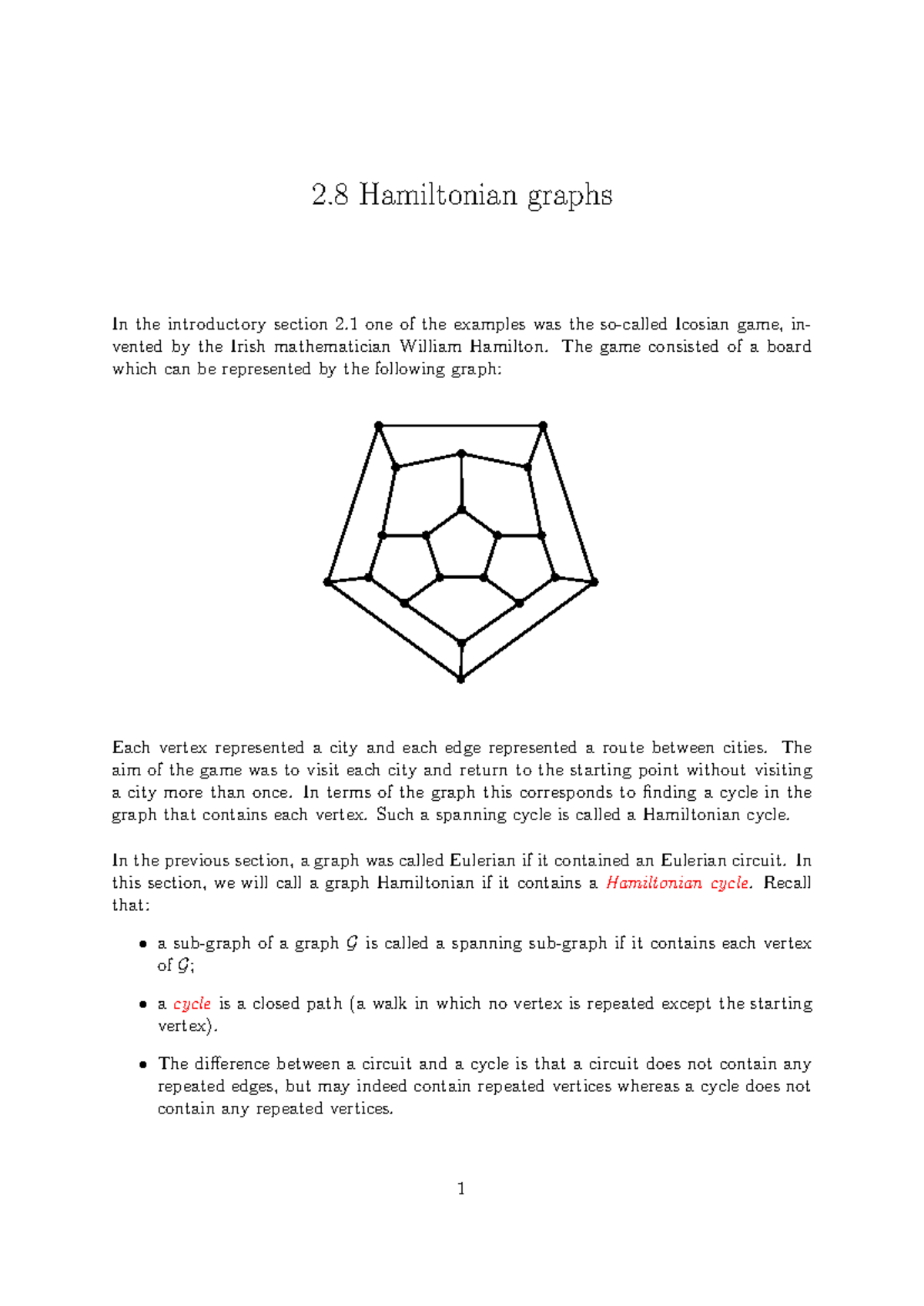 2.8 Hamiltonian Graphs - 2 Hamiltonian graphs In the introductory ...